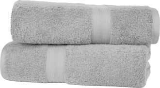 Amazon Basics 2 Bath towel for bathroom, Fade Resistant 100% Cotton Bath Towels, soft absorbent, 2-Pack (70x140 cm), Grey