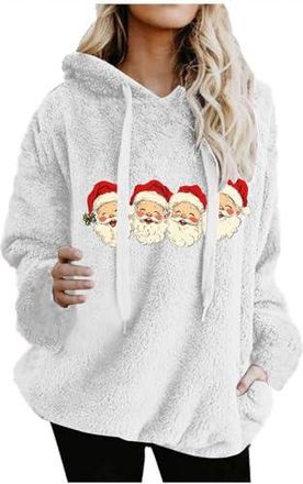 Generic Sweat à capuche de Noël léger pour femme, doublure en polaire pelucheuse, imprimé amusant, col rond, manches longues, pull de vacances pour entraîneme