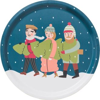 Spira of Sweden Weihnachtsteller, Dekorativer Serviertablett mit Wintermotiv, Blau und Mehrfarbig, 31 cm Durchmesser, Festliche Schneeszene