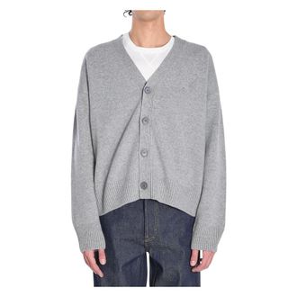Ami Bestickte Logo-Knopf-Strickjacke - - Knitwear - Herren - Grau - L