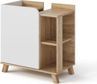 Vicco Waschbeckenunterschrank Sonoma/Weiß Karen 60x65x35 cm - Unterschrank für das Badezimmer, Grifflose Fronten für eine Moderne Optik