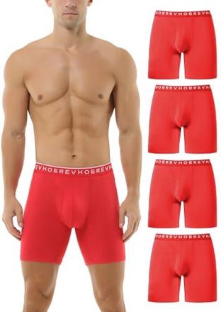 Hoerev Pack de 4 sous Vêtements Longue pour Hommes Boxers Confortables et Respirants,Rouge,XXL