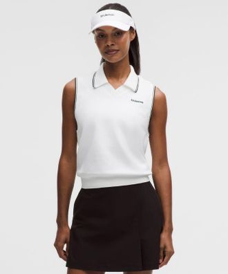 lululemon Cotton-Blend Golf Vest f&uuml;r Frauen - Gr&ouml;&szlig;e XL in White/Rainforest Green