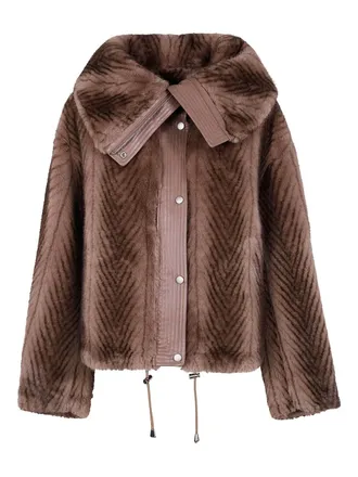 DRHOPE veste en fourrure artificielle à chevrons - Marron