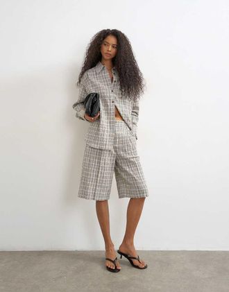 Topshop Kombiteil Longline-Bermuda-Shorts in Schwarz-Wei&szlig;-Karo-Multi