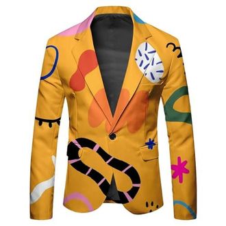 Generic Veste pour homme - Imprim&eacute; multicolore - Coupe ajust&eacute;e - Veste de costume amusante avec motif pour carnaval, f&ecirc;te, festival - Blazer pour homme modern