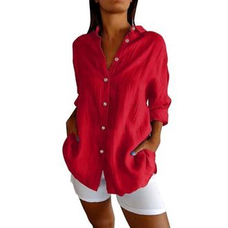 Generic Chemise pliss&eacute;e &agrave; revers pliss&eacute; pour femme - Couleur unie - Couleur unie - Manches europ&eacute;ennes et am&eacute;ricaines - Manches longues - Chemises solides pou