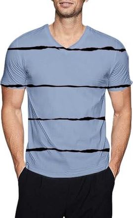 Generic T-shirt basique &agrave; rayures pour homme - Style d&eacute;contract&eacute; - Col en V - Imprim&eacute; &agrave; manches courtes, bleu, 3XL