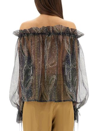 Saint Laurent Lurex Silk Creponne Blouse - Blue