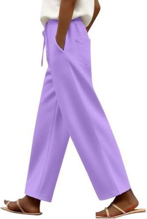 Generico Femmes Pantalon de surv&ecirc;tement Taille Haute Pantalon Long Jambe Large Athl&eacute;tique Pantalon Avec Poches &Eacute;l&eacute;gant Sport Confortable Pantalon D&eacute;contract&eacute; P