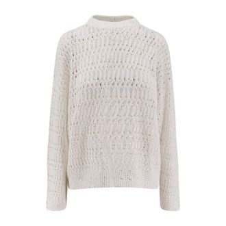 Brunello Cucinelli Femme, Pulls, Blanc, Taille: 38 FR Pull en maille &agrave; sequins ras du cou