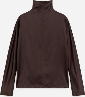 Arket Satinoberteil Mit Stehkragen -Braun