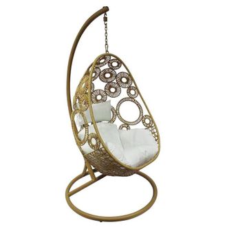 Vente-Unique Fauteuil suspendu en r&eacute;sine tress&eacute;e naturel clair et coussin blanc - MAKAHA de MYLIA