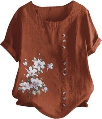 Generic Offre De T Shirts Fluo Tunique Femme Ete Longue Haut Noir Chic Et Elegant Tee Shirts sans Manche Marron Col Chemise Gaze De Coton Vetement pour Femmes