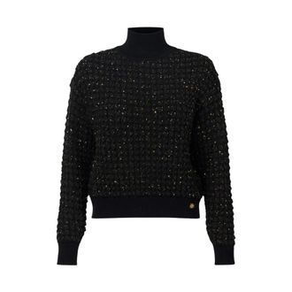 Elisabetta Franchi Femme, Pulls, Noir, Taille: 40 FR Pulls Noirs avec D&eacute;tail de Logo en M&eacute;tal