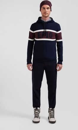 Eden Park Pull &Agrave; Capuche En Coton Bleu Marine Jacquard Ep10 Coupe Regular