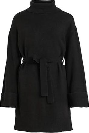 Vila Robe en Tricot Courte &agrave; col roul&eacute; et Ceinture &agrave; Nouer, Coupe Ample, Manches Longues, Automne Hiver, Bord c&ocirc;tel&eacute; VIROLFIE, Couleurs:Noir-2, Taille:S
