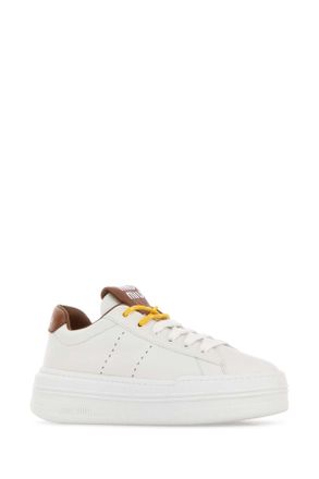 Miu Miu Womens White Leather Sneakers Biancocognac