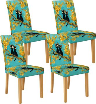 Generic Fanciful Sitzbezüge mit Katzenmuster, dehnbar und waschbar, Spandex-Schonbezüge, lebendige dekorative Stuhlschoner für Wohnzimmer, Küche, 4 Stück