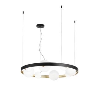 Luce-Ambiente-Design Sonetto Suspension with Black and Gold Aluminum Structure with Eight Glass Diffusers