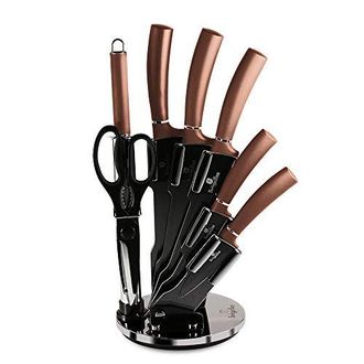 Berlinger Haus BerlingerHaus Haus Rose Gold Professionelles K&uuml;chenmesser-Set 8-Teilig, Edelstahl, Antihaftbeschichtung, Acrylhalter, Kochmesser, Zwiebelmesser, Santo