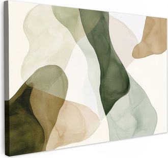 MuchoWow © Leinwand Bilder Groß 120x80 cm XXL Wanddeko Wohnzimmer Aesthetic Room Decor Deko Zimmer Wandbilder Modern Bild auf Leinwand Japandi - Abstrakt - Grü