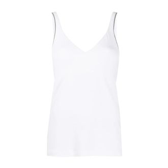 Brunello Cucinelli Wei&szlig;es V-Ausschnitt Top Slim Fit - - Tops - Damen - Wei&szlig; - S