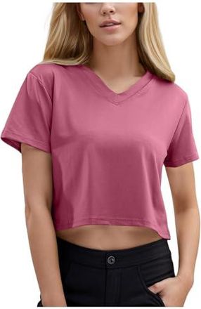 Generic Hauts courts d&eacute;t&eacute; &agrave; manches courtes pour femmes - Coupe ample et tendance - Pour la course &agrave; pied - Couleur unie - Demi-chemises d&eacute;contract&eacute;es et mign