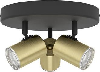 Eglo Deckenlampe Consuma 1, runder Deckenstrahler 3-flammig, Spot Deckenleuchte Badezimmer, Badlampe Decke aus Metall in Schwarz und Messing, GU10 Fassung,