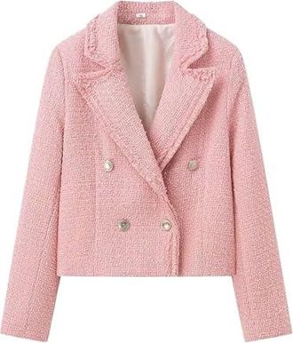 Generic Vestes pour femmes 2026 &agrave; la mode couleur unie texture grossi&egrave;re double boucle d&eacute;coration costume manches longues veste d&eacute;contract&eacute;e, rose, XS