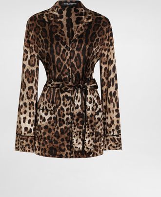Dolce & Gabbana Pyjamabluse Aus Satin Mit Leoprint - Frau Blusen Und Tops Animalprint Baumwolle 48