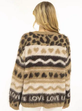 Zwillingsherz Strickpullover LEO LOVE auffallender Mustermix, Rundhals, oversize, komfortables Strick
