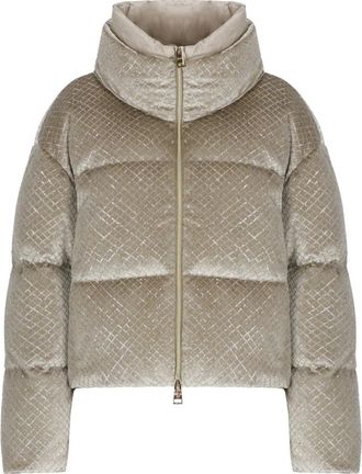 Herno Femme, Vestes, Beige, Taille: 36 FR Quilted Velvet Down Jacket