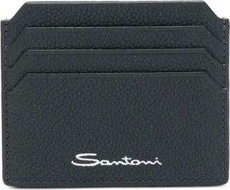 Santoni Homme, Accessoires, Bleu, Taille: ONE Size Porte-cartes en cuir foulonn&eacute;