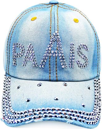 Glamexx24 Jeans Baseball Cap Damen Verstellbare Basecap mit Strasssteinen Atmungsaktive Baumwolle Baseballkappe f&uuml;r Outdoor Running Tennis Golf