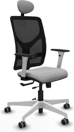 Piqueras y Crespo Grauer Schreibtischstuhl mit wei&szlig;en und schwarzen Armlehnen, h&ouml;henverstellbarer Lendenwirbelst&uuml;tze und festem Kopfteil, ausgestattet mit Syncro/Trasla