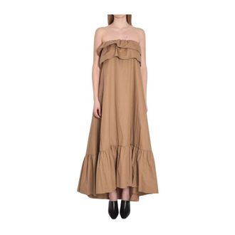 Saint Laurent Ger&uuml;schtes- tr&auml;gerloses Maxikleid - - Dresses - Damen - Braun - M
