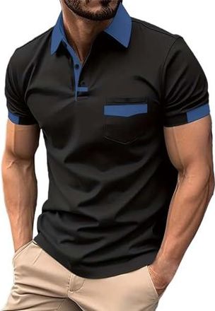 Generic Polo pour homme en coton &agrave; manches courtes avec poche sur la poitrine - T-shirt pour homme avec col - Polo de golf coupe r&eacute;guli&egrave;re - Polos surdimensio