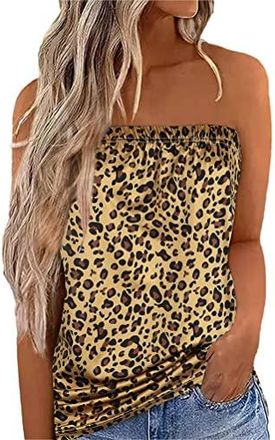 Onsoyours Femmes Bustier Bandeau Tops Sexy Été Tunique sans Manches Vest T-Shirt Floral Debardeur Ample Chemise sans Bretelle Haut Dos Nu Blouse A Style 06 XL