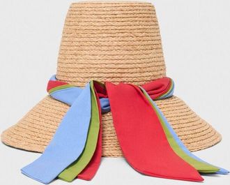 Maje Chapeau Raphia Avec Ruban Imprim&eacute; - Naturel - Maje