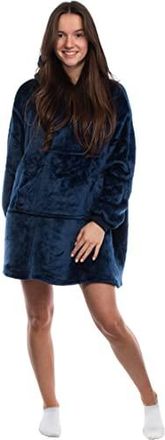 Brandsseller Pull &agrave; capuche en flanelle Sherpa - Doux et chaud - Oversize - Poche kangourou, bleu, S-M grande taille