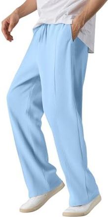 Generic Pantalon de jogging en lin d&eacute;contract&eacute; pour homme, confortable, respirant, l&eacute;ger, coupe d&eacute;contract&eacute;e, couleur unie, pantalon d&eacute;t&eacute; avec poches pour les