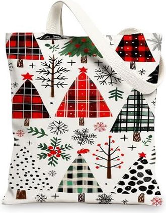 Generic Sacs fourre-tout en toile vintage, motif arbre festif, sacs de courses réutilisables, légers et lavables avec bandoulière en toile pour le courses, bl