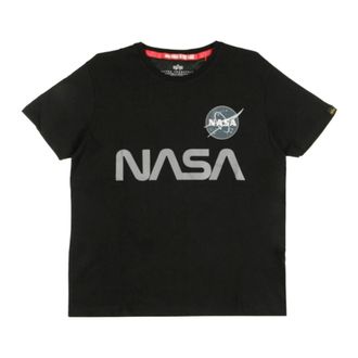 Alpha Industries Homme, Tops, Noir, Taille: XL T-shirt noir avec logo r&eacute;fl&eacute;chissant Nasa
