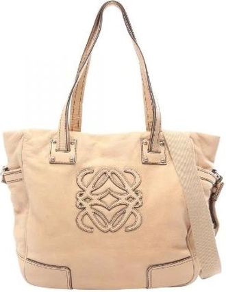 Loewe Pre-owned Anagram Leather 2Way Tote Bag - Femme - Pre-owned - Beige - Taille: ONE Size