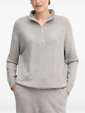 Joseph Ribkoff Verzierter Pullover mit kurzem Rei&szlig;verschluss - Grau