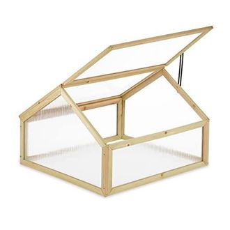 Relaxdays Fr&uuml;hbeet, HBT 60 x 90 x 86 cm, Hochbeetaufsatz, Kiefernholz & Polycarbonat, Fr&uuml;hbeetkasten, Natur/transparent