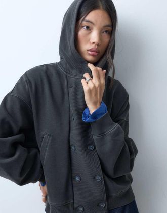 Weekday Oversize-Kapuzenpullover mit doppelreihiger Knopfleiste vorne in Schwarz