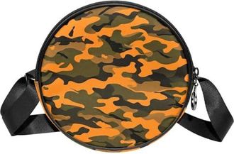 Generic Circle Sac &agrave; bandouli&egrave;re pour femme, petit sac &agrave; bandouli&egrave;re orange camouflage, sac &agrave; dos avec fermeture &eacute;clair, bretelles r&eacute;glables, sac &agrave; main rond 