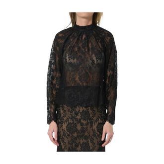 Self Portrait Spitzen-Bluse mit hohem Kragen - - Blouses & Shirts - Damen - Schwarzk - XS